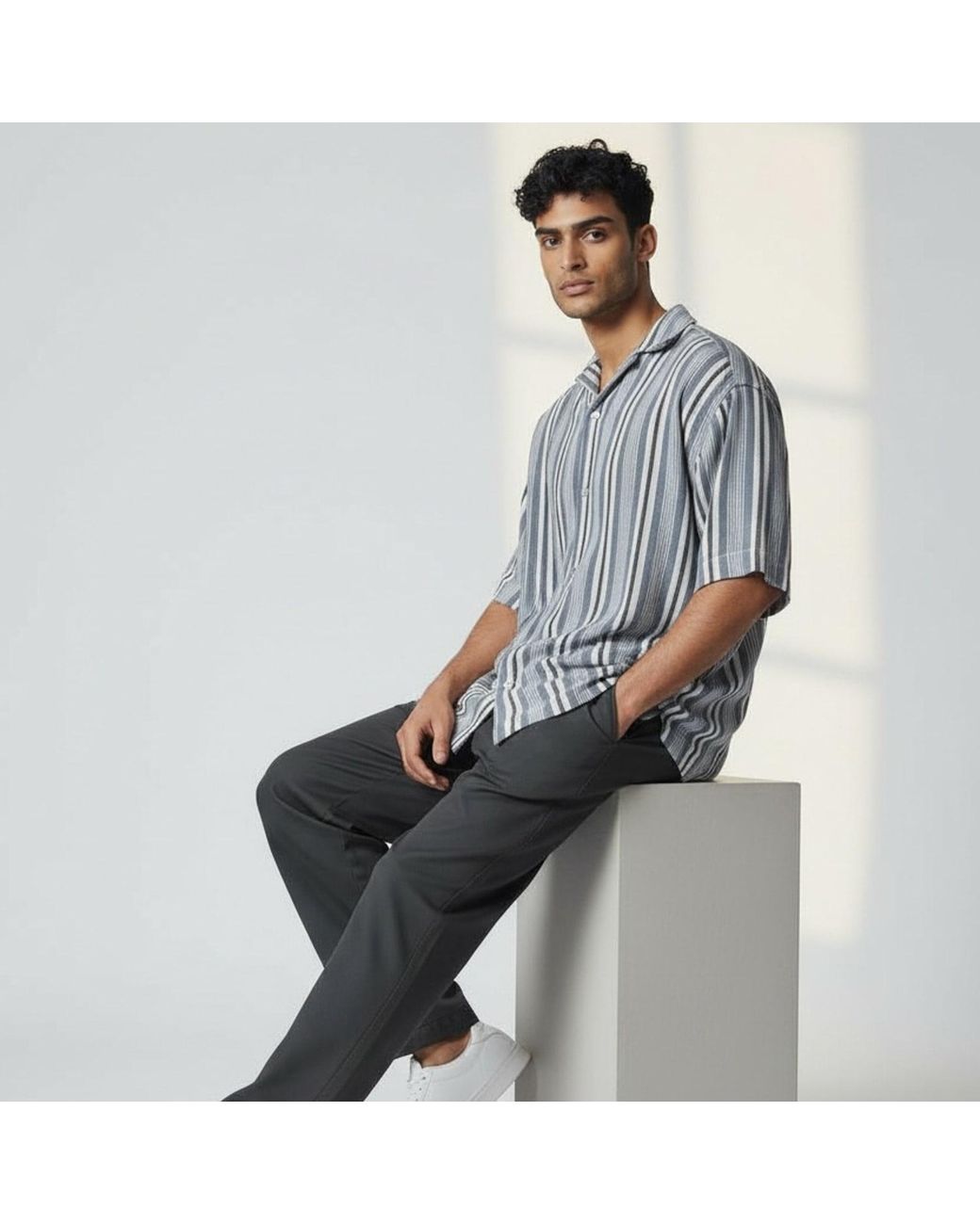 ORIGIN OF HEARTS Nima Cotton Stripes Shirt in Grey for Men | Lyst UK