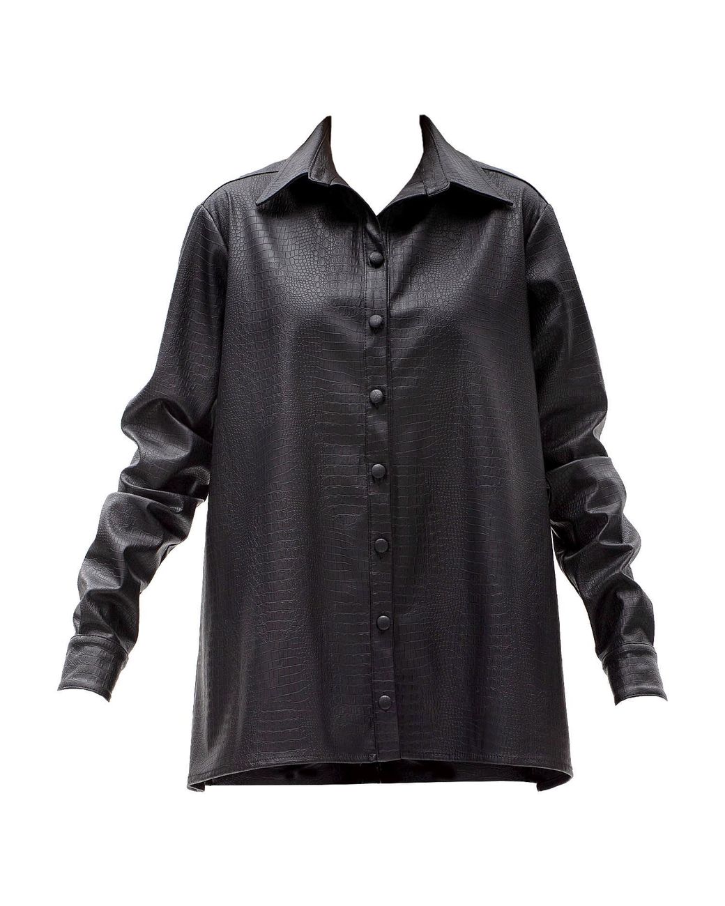 Maison Bogomil Textured Faux Leather Trapeze Shirt in Black | Lyst UK