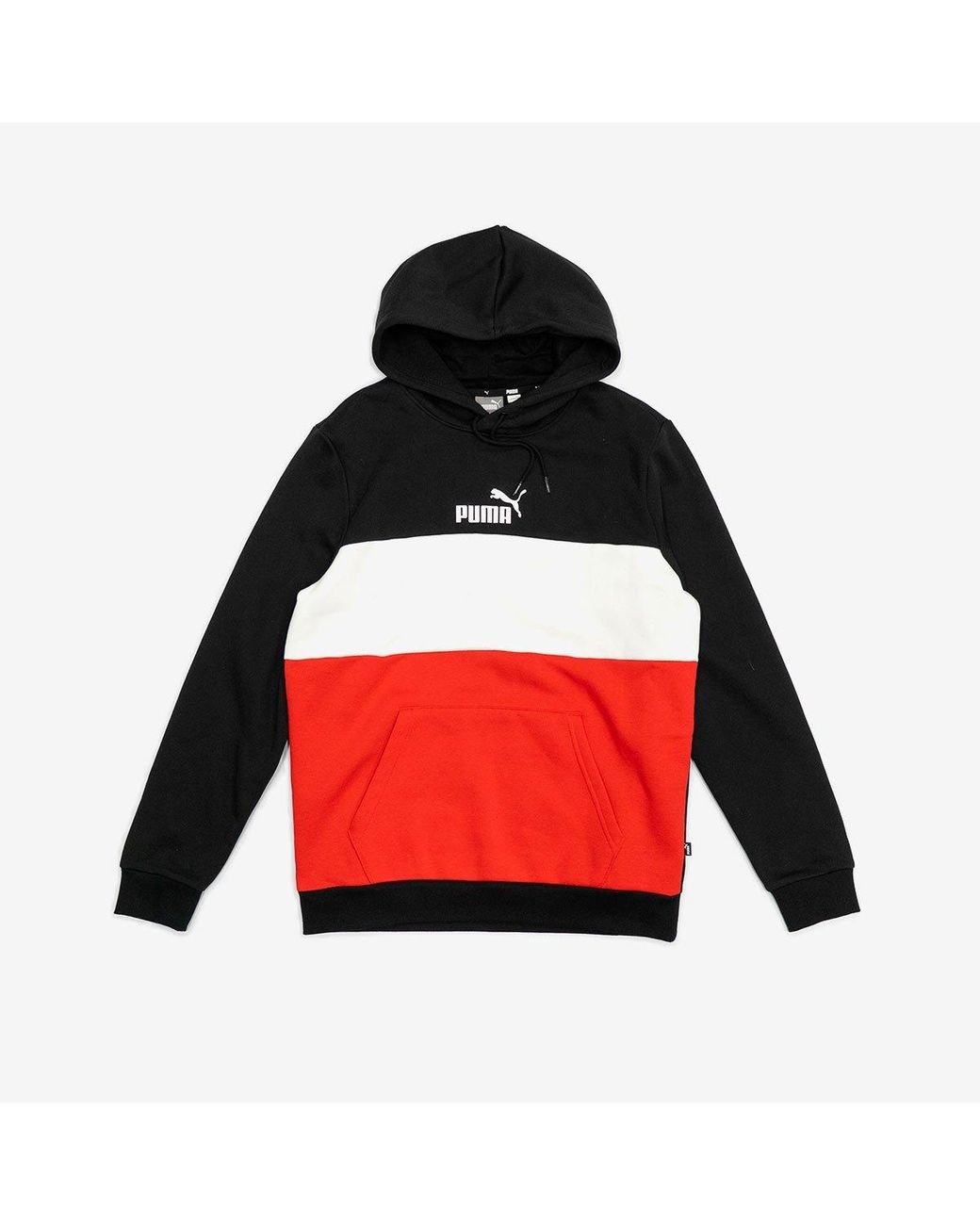 PUMA Colorblock Pullover Hoodie in Black/Red/White (Black) for Men - Lyst