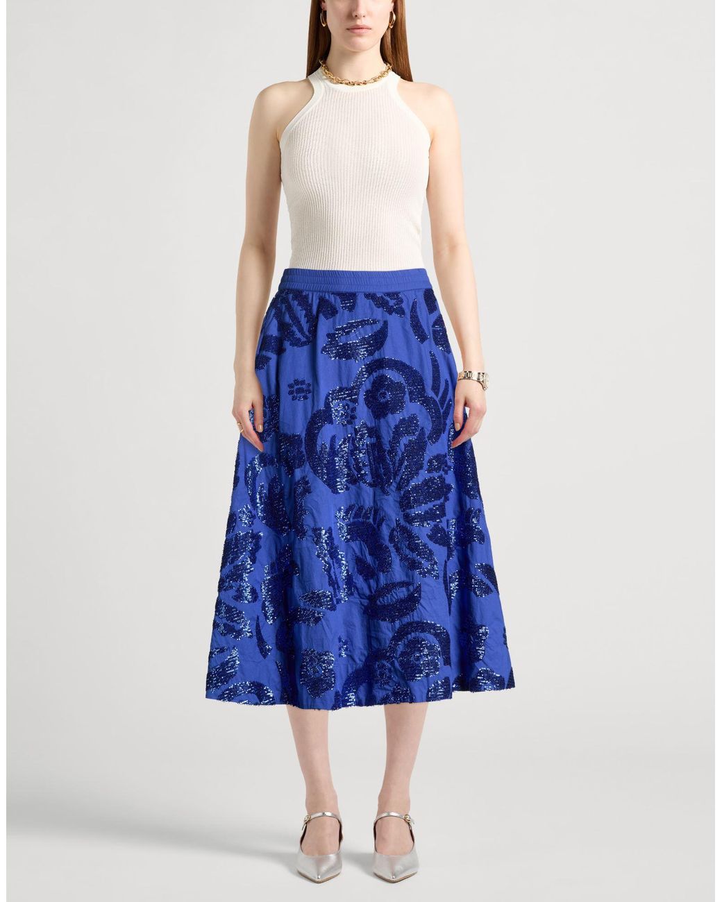 Essentiel Antwerp Midi Skirt Cotton in Blue | Lyst