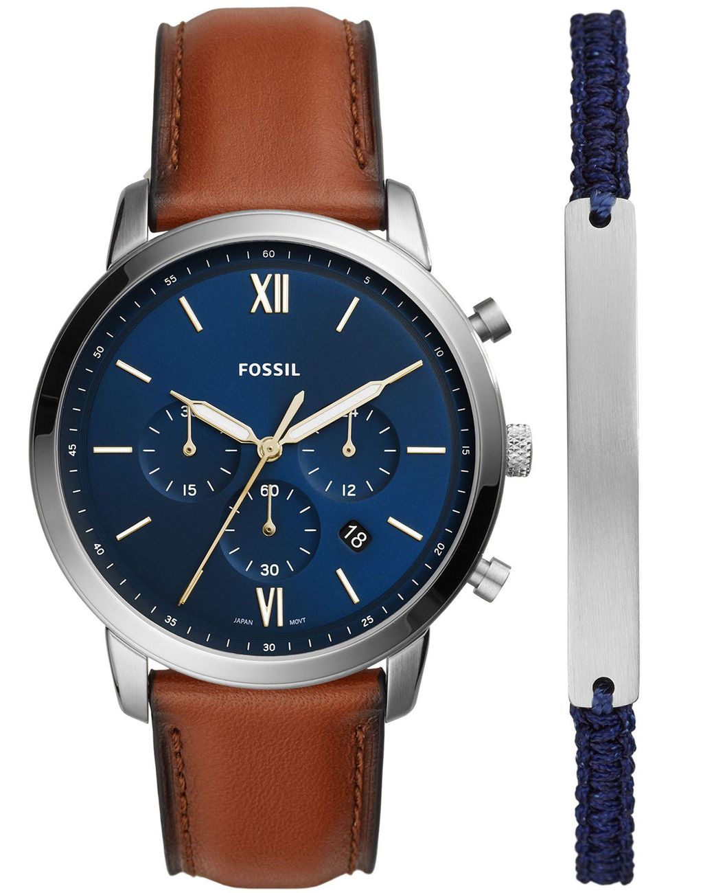 Fossil Leather Wrist Watch in Blue for Men - Lyst