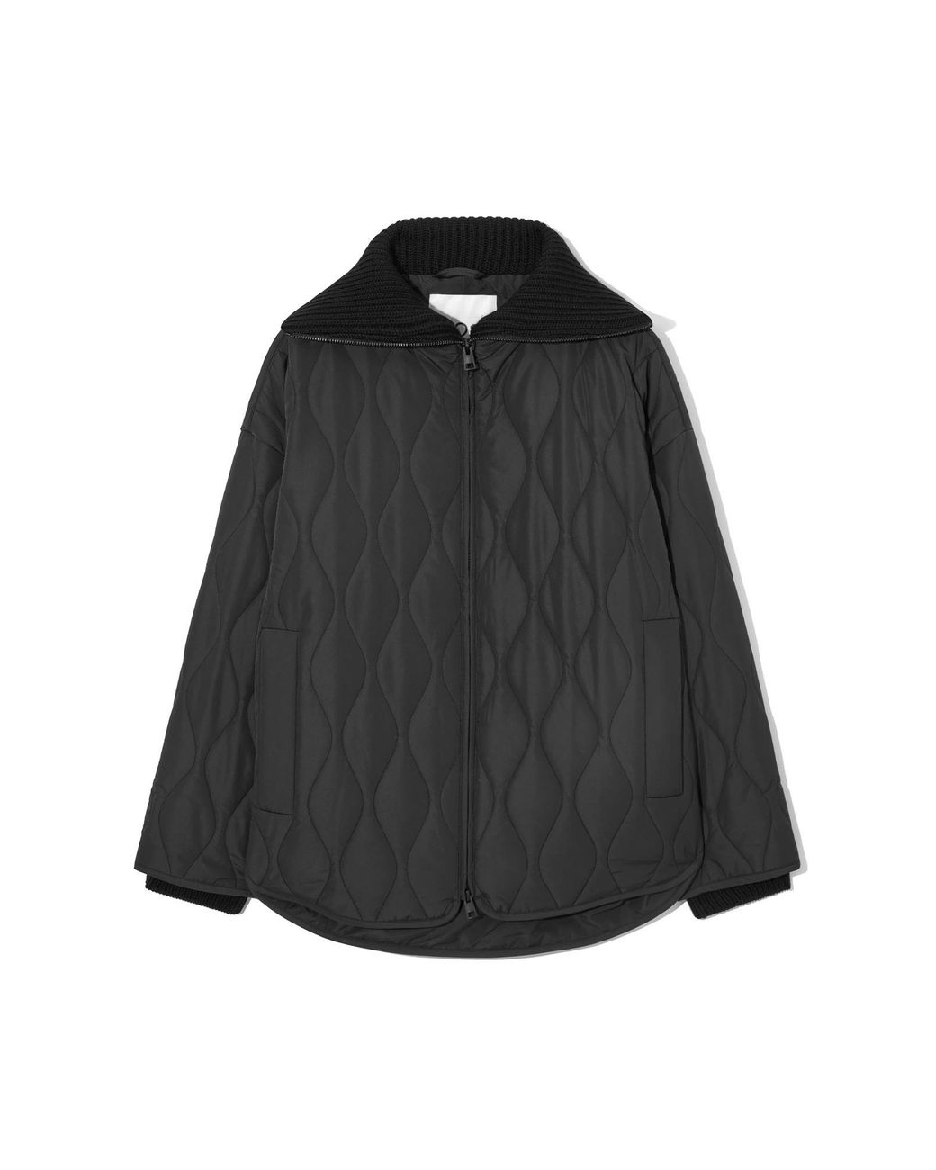COS Oversized Knitted-collar Quilted Jacket in Black | Lyst