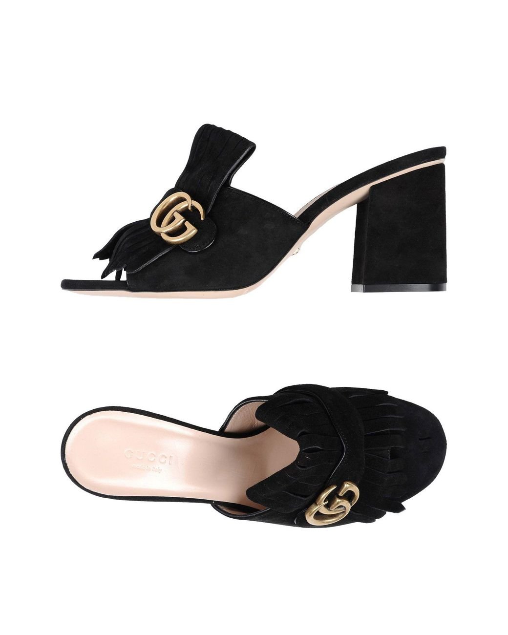 Gucci GG Marmont Slide Heeled Sandals in Black | Lyst