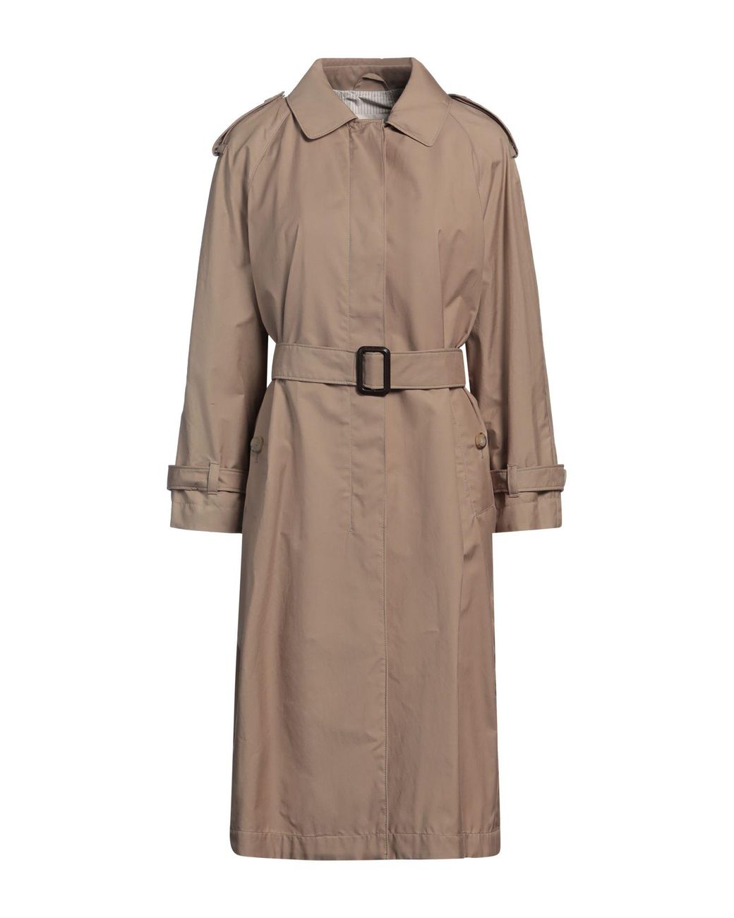 Max Mara Khaki Overcoat & Trench Coat Cotton, Polyester in Brown | Lyst