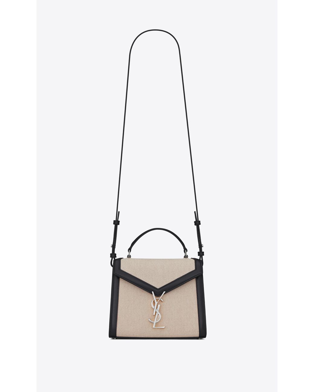 Saint Laurent Cassandra Mini Top Handle Bag In Canvas And Smooth ...