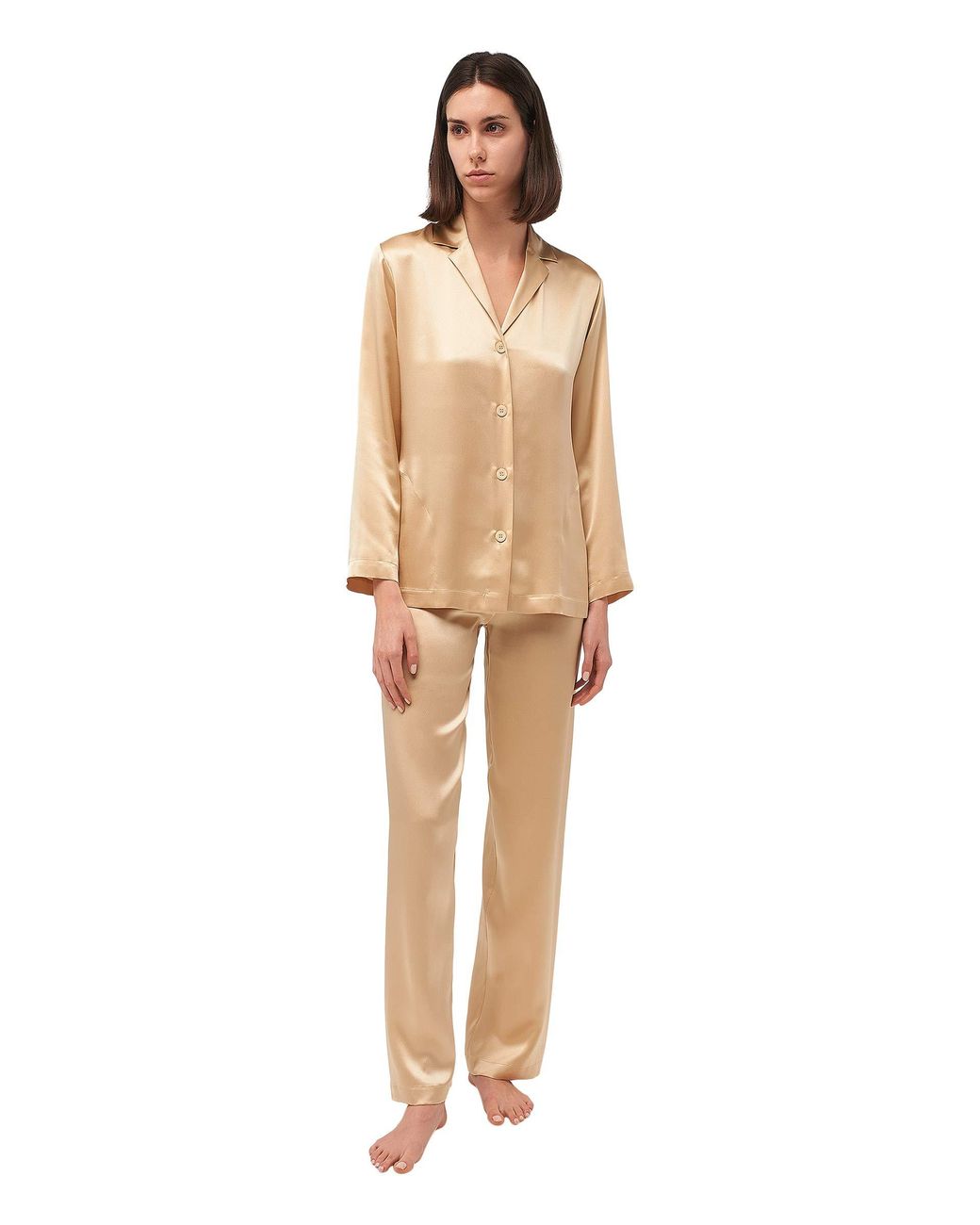 La Perla Silk Pajama In Beige Natural Lyst