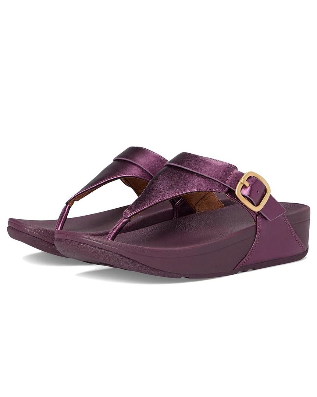 Fitflop Lulu Adjustable-Buckle Metallic-Leather Toe-Post Sandals Sandals 9 M (B) in Purple | Lyst