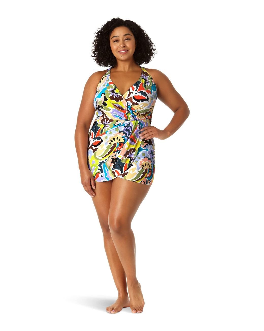 Anne Cole Plus Size Surplice Maillot Swim Dress In Blue Lyst