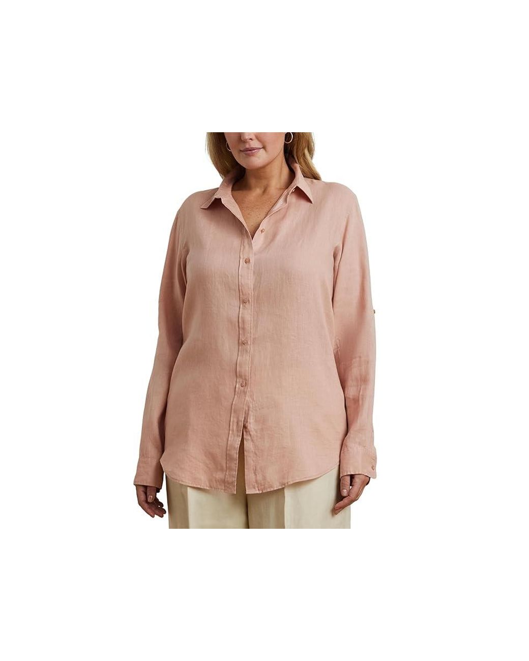 Ralph Lauren Plus Size Relaxed Fit Linen Roll Tab-Sleeve Shirt Clothing ...