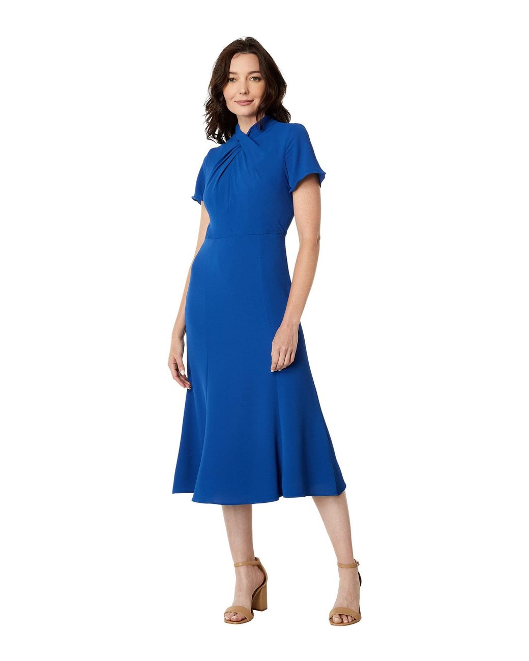 Maggy London Synthetic Short Sleeve Twist Neck Midi Dress In Blue Lyst