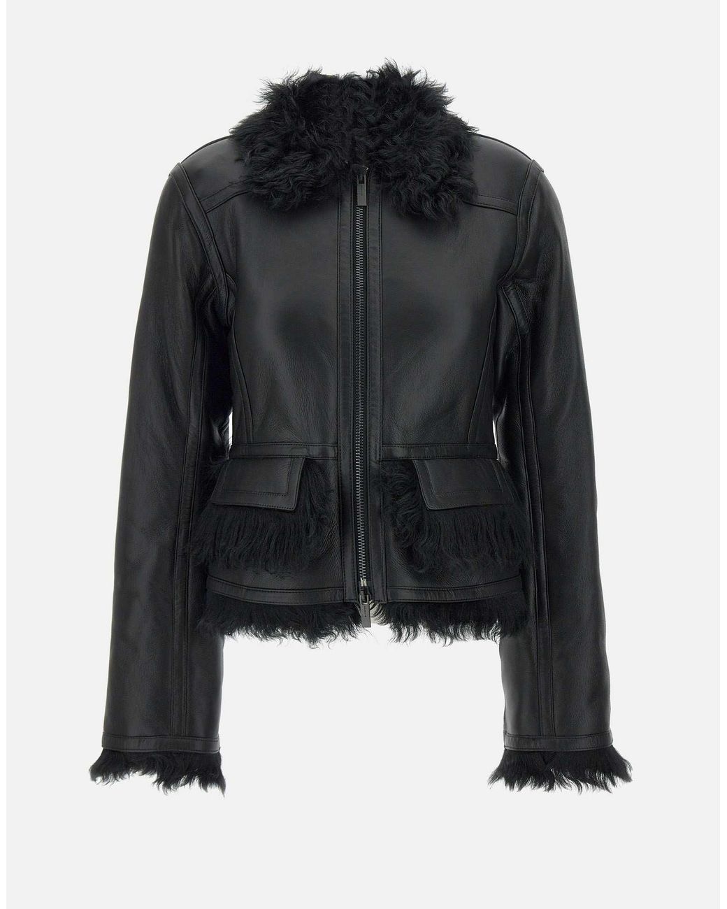 Remain Short Shearling Jacket With Bell Sleeves in Black | Lyst