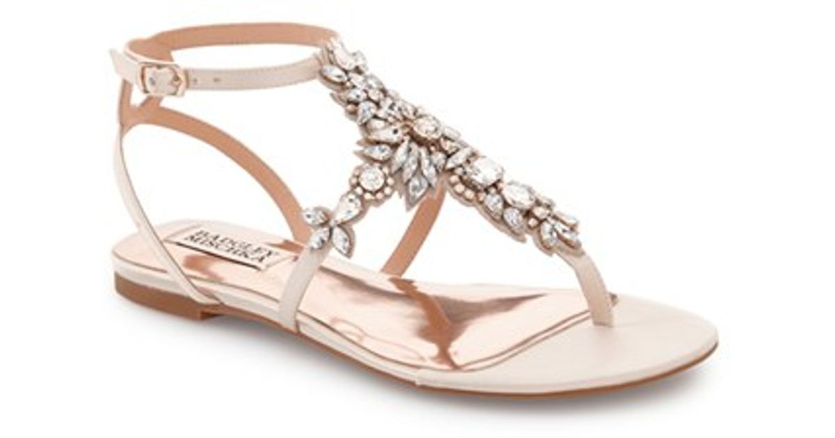 Badgley mischka 'cara' Crystal Embellished Flat Sandal in Metallic | Lyst Badgley mischka 'cara' Crystal Embellished Flat Sandal in Metallic | Lyst
