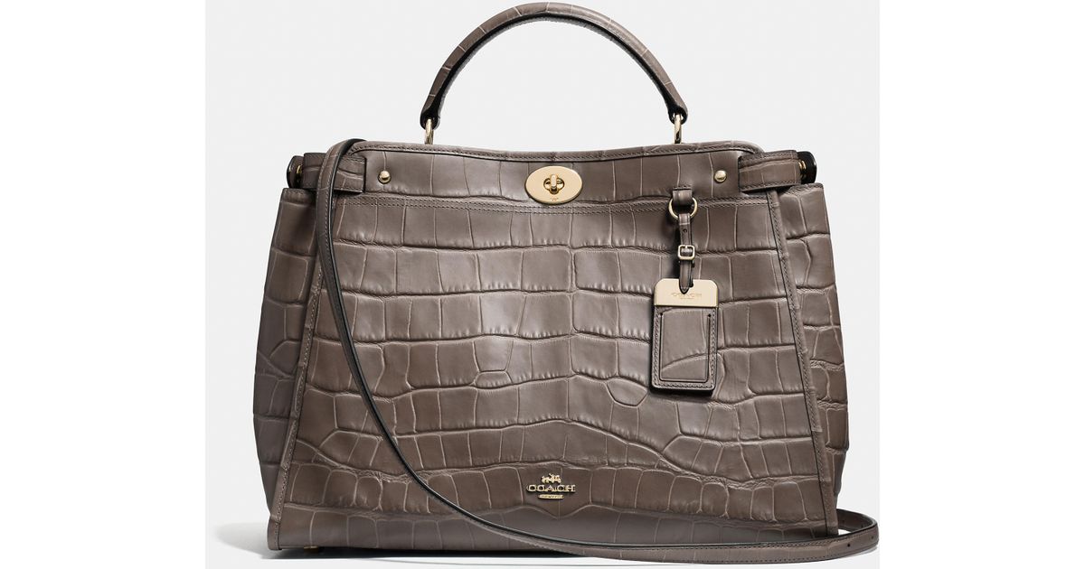 COACH Gramercy Satchel In Croc Embossed Leather in Brown | Lyst
