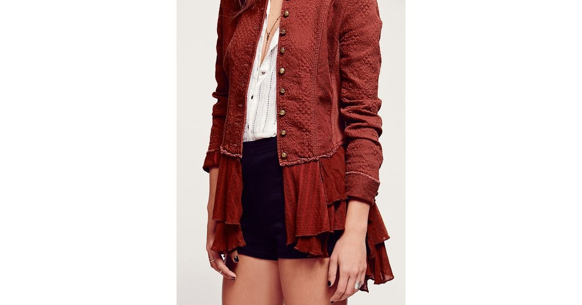 Free People Womens Military Ruffles Jacket in Orange | Lyst