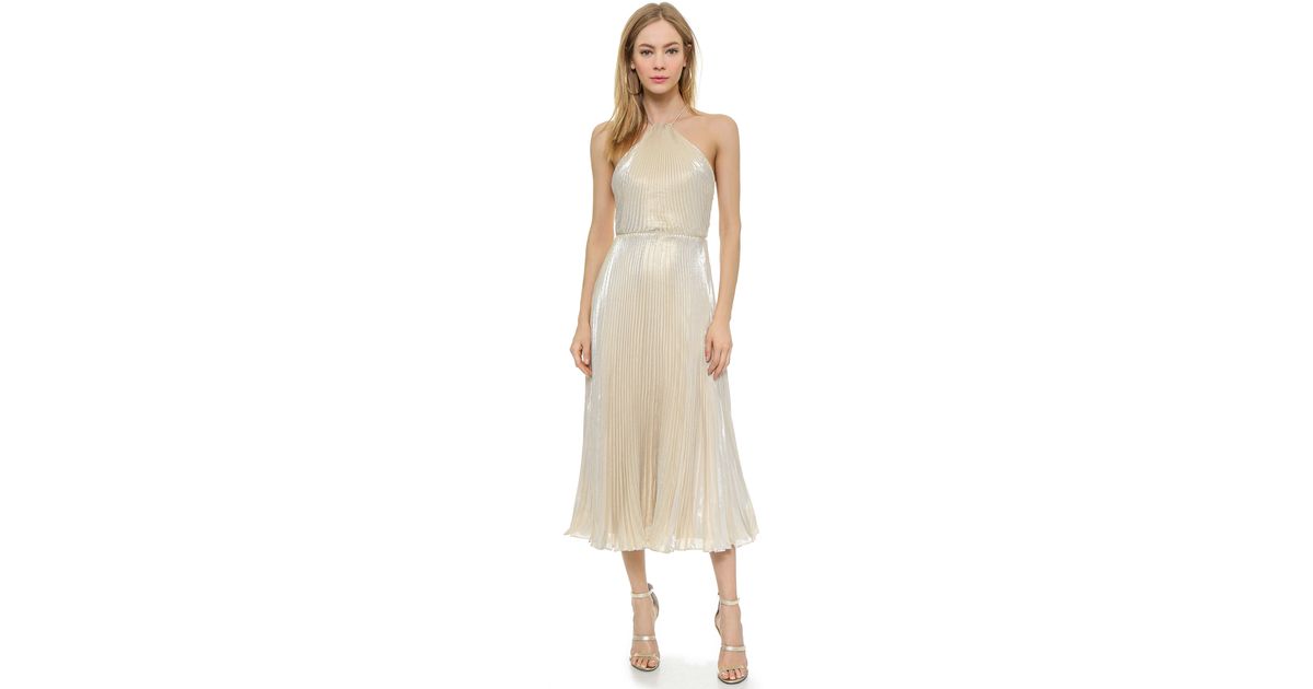 Jill Jill Stuart Pleated Halter Dress Gold In Metallic Lyst