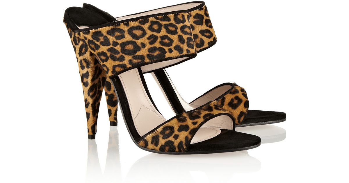Miu Miu Leopard Print Calf Hair Mules Lyst