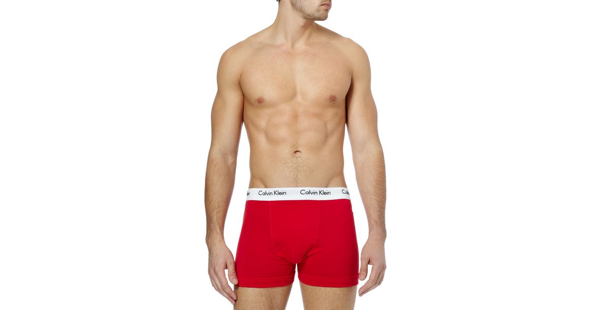 Calvin Klein Three Pack Cotton Blend Boxer Briefs In Red For Men Lyst