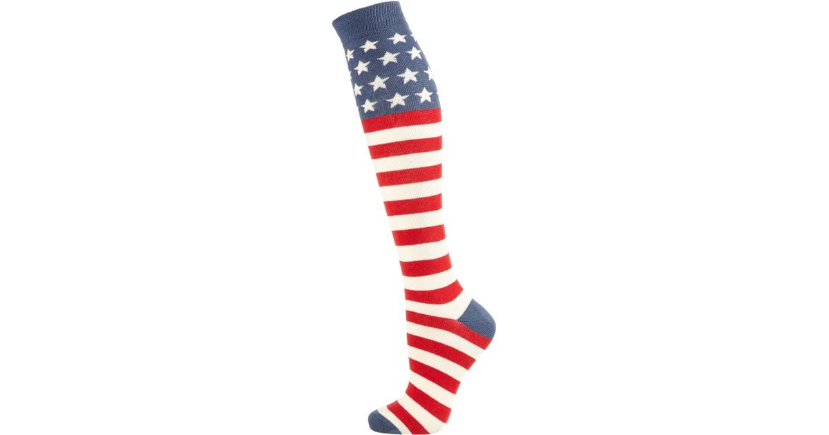 Lyst Topshop American Flag Knee High Socks In Blue