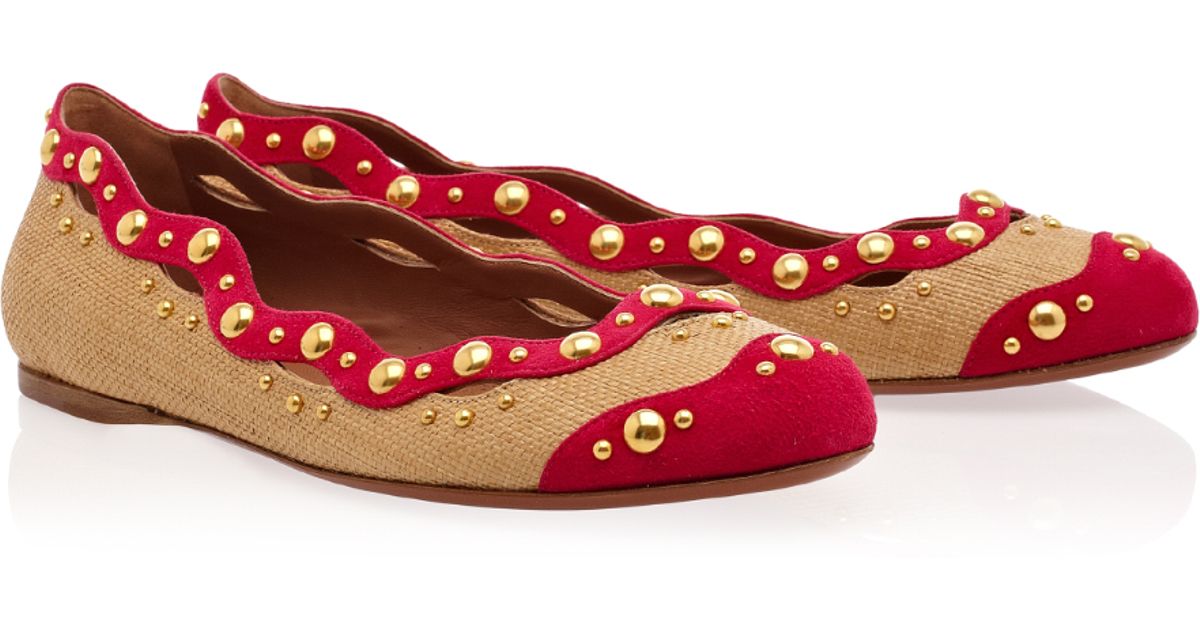 Alaïa Woven Studded Ballerina Flats in Natural - Lyst