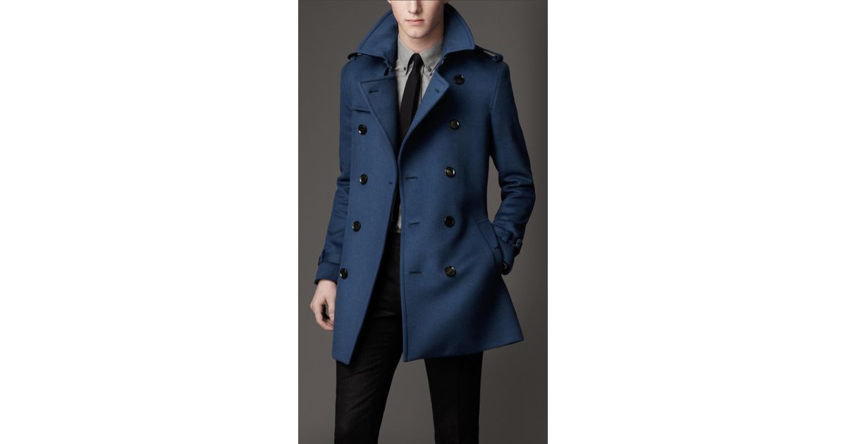 Burberry Wool Trench Coat in Blue for Men | Lyst UK