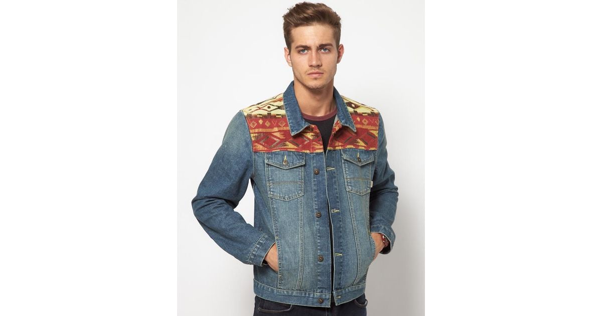 ASOS Denim Jacket with Aztec Yoke in Blue for Men | Lyst