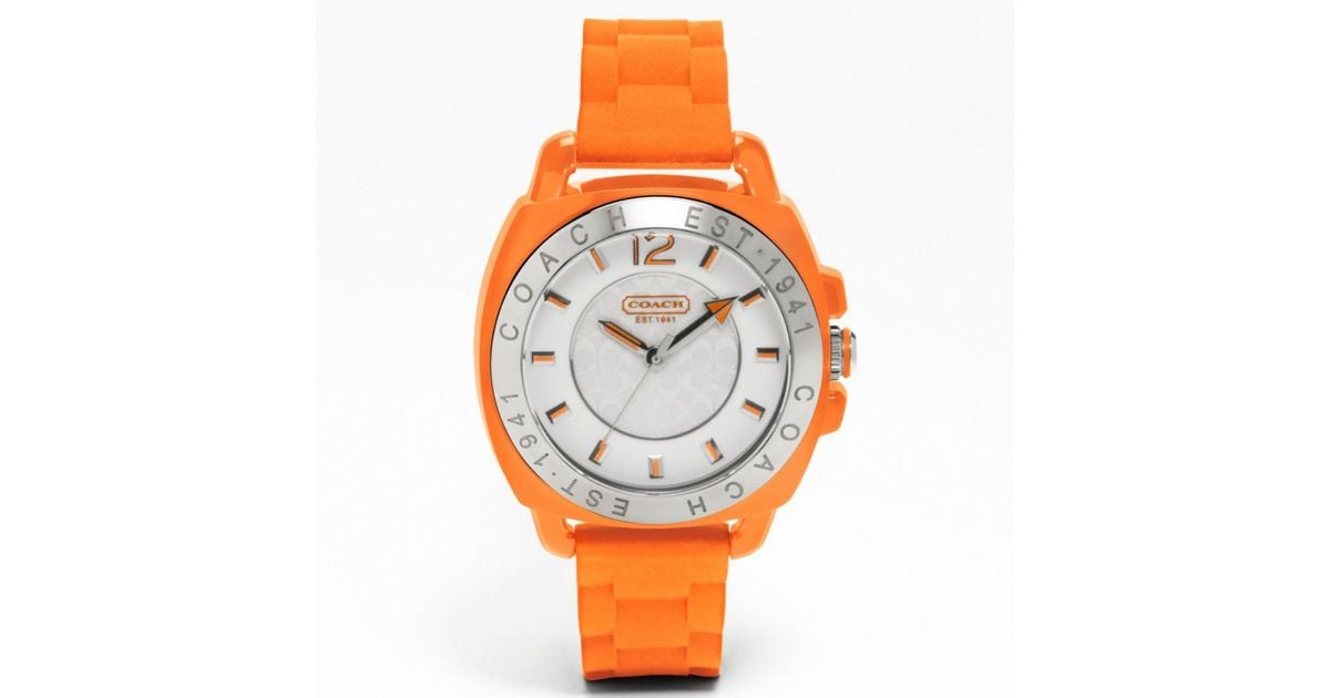 COACH Coach Boyfriend Rubber Strap Watch in Orange | Lyst