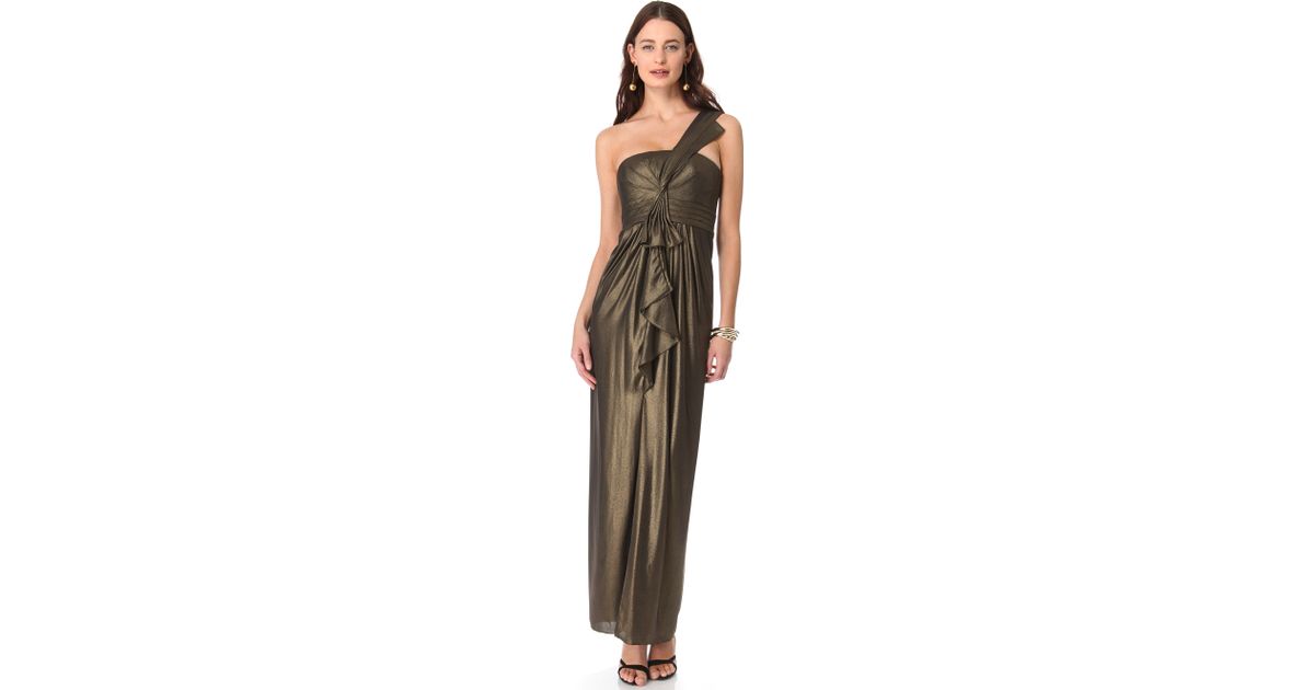 Bcbgmaxazria Barbara Shoulder Dress In Metallic Lyst