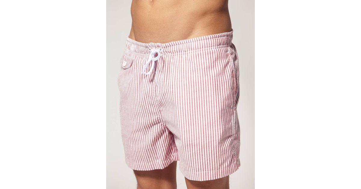 Asos Stripe Swim Shorts In Red For Men Lyst