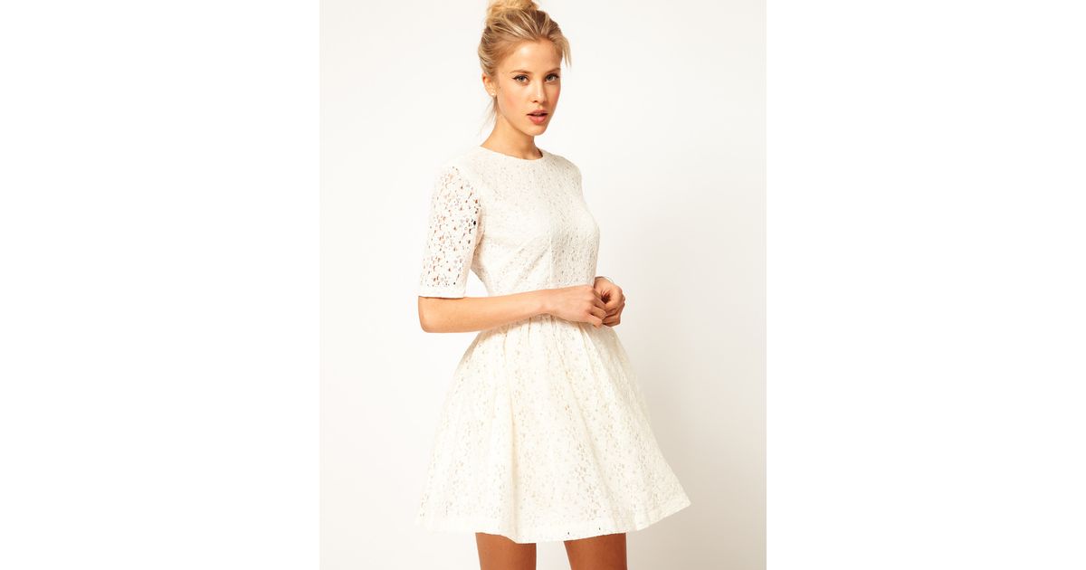 Lyst Asos Collection Skater Dress In Lace In Natural