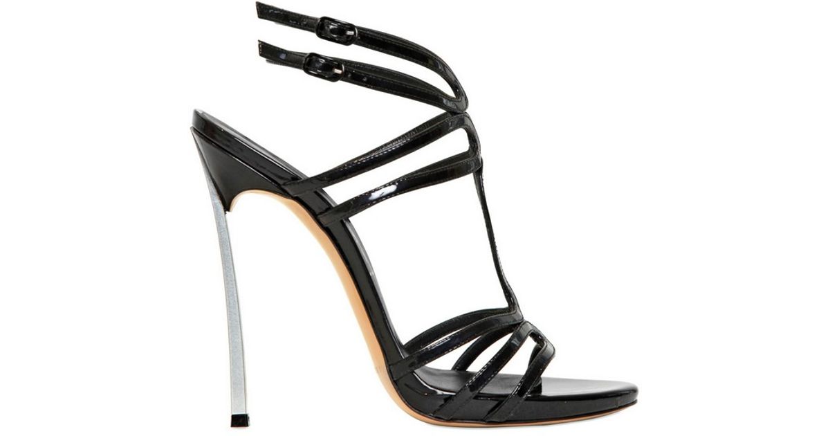 Casadei Glossy Patent Blade Heel Sandals in Black - Lyst