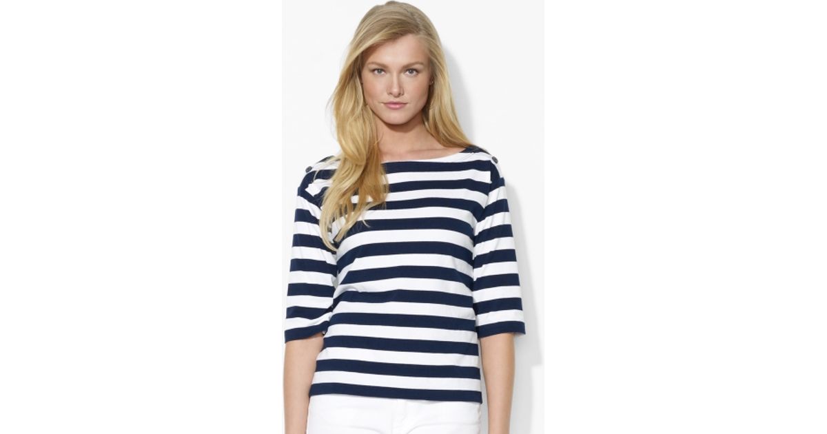 Lauren By Ralph Lauren Striped Boatneck Top In White Lyst