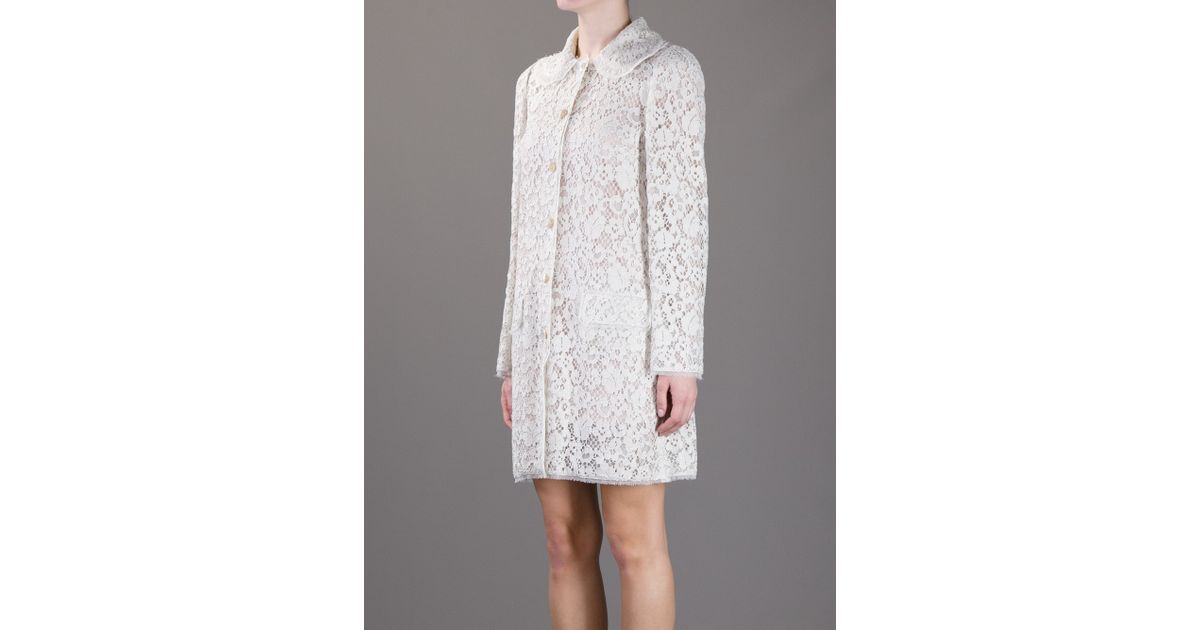 Dolce & gabbana Lace Dress Coat in White | Lyst