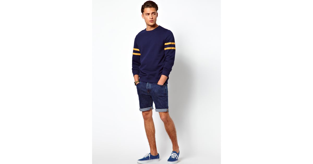 ASOS Sweatshirt with Arm Stripe in Blue for Men | Lyst
