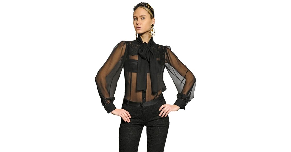 Dolce And Gabbana Lace Silk Chiffon Shirt In Black Lyst