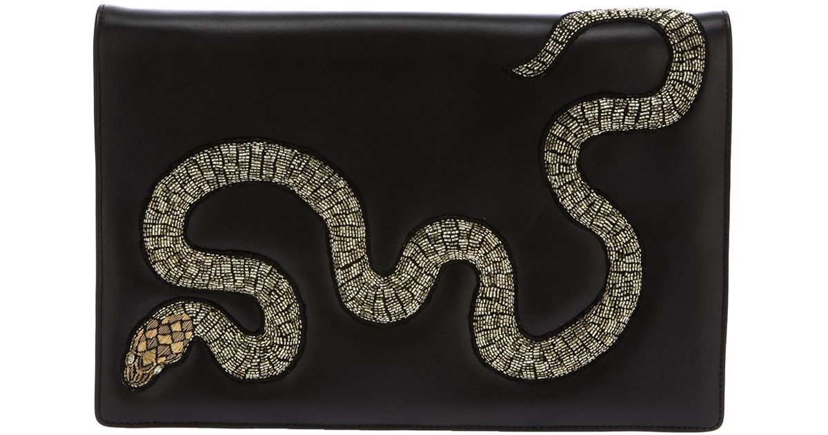 Roberto Cavalli Embellished Snake Clutch in Black | Lyst