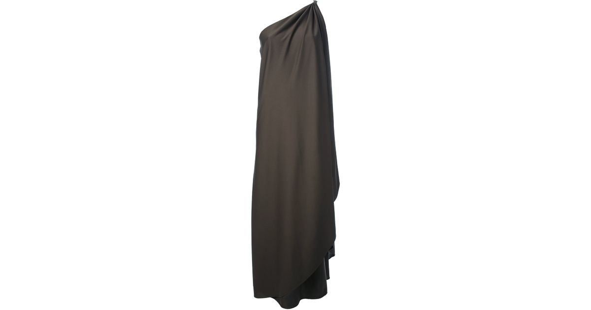 Halston One Shoulder Toga Dress in Brown | Lyst