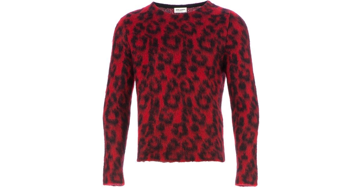 Saint Laurent Leopard Print Sweater in Red for Men | Lyst