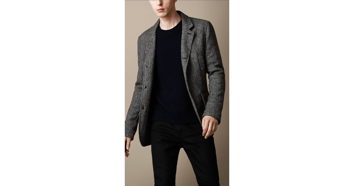 Burberry Herringbone Tweed Jacket in Gray for Men | Lyst