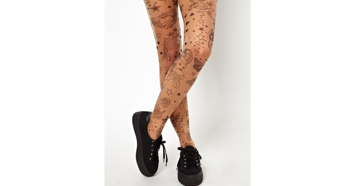 ASOS Asos Tattoo Tights in Natural | Lyst