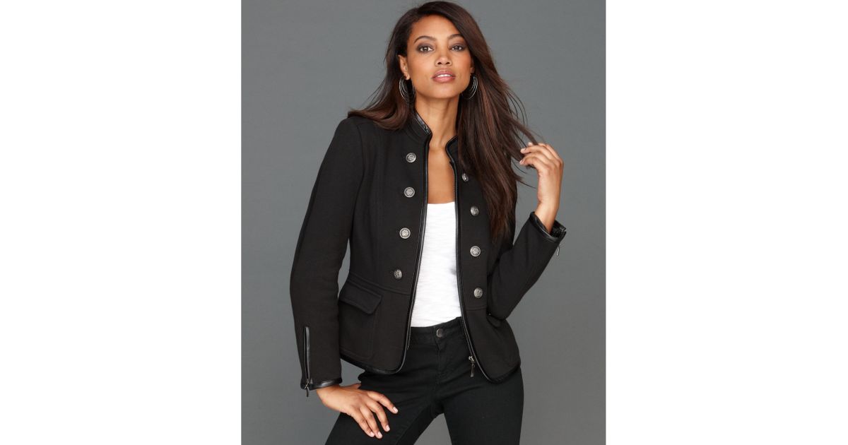 INC International Concepts Fauxleathertrim Military Blazer in Black | Lyst
