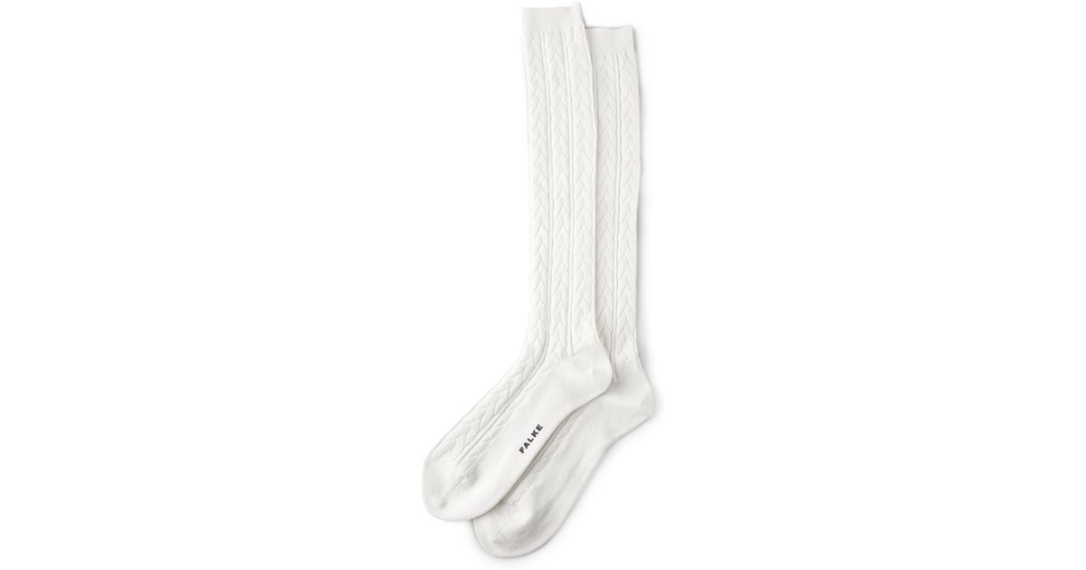 FALKE Striggings Cable Knit Knee High Socks - Grey in White | Lyst