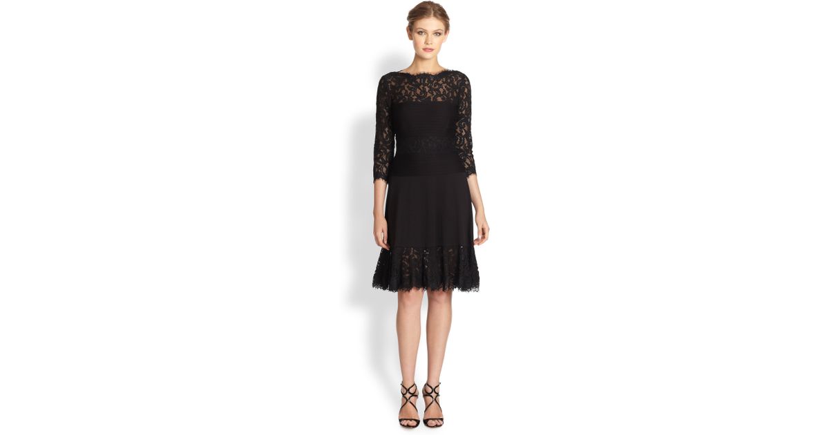 Tadashi Shoji Pintucked Lace Cocktail Dress In Black Lyst