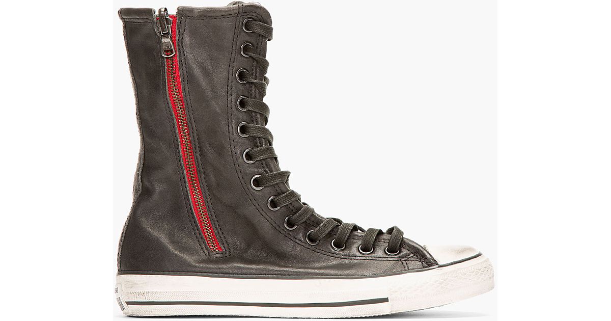 Converse Black Leather Tall Zip Sneakers for Men | Lyst