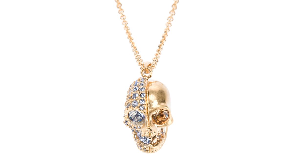Alexander McQueen Crystal Embellished Skull Necklace in Metallic | Lyst Alexander McQueen Crystal Embellished Skull Necklace in Metallic | Lyst