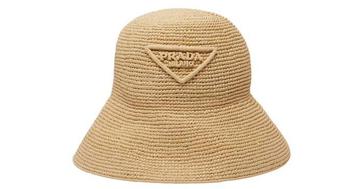 Prada Hut mit gesticktem Logo in Natur | Lyst DE