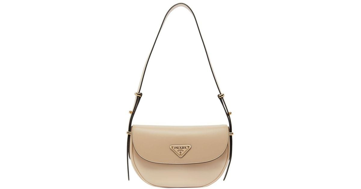 Prada Arqué Leather Shoulder Bag With Flap in Natural | Lyst