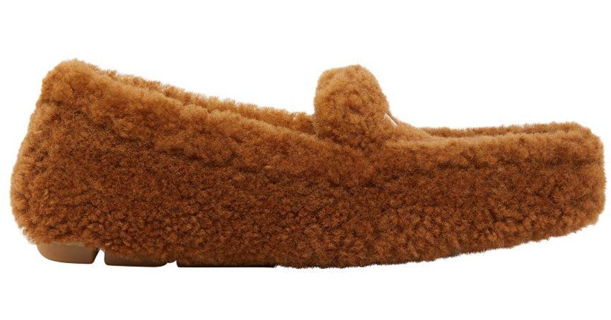 Prada Sheepskin Loafers in Brown | Lyst