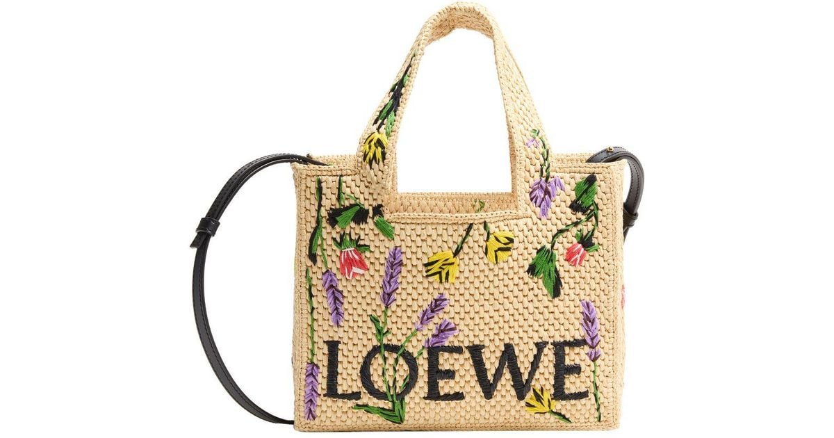 Loewe Font Flowers Small Raffia Tote Bag in Metallic | Lyst