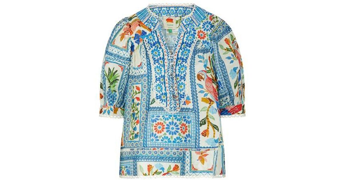 FARM Rio Tropical Tiles Blouse in Blue | Lyst UK