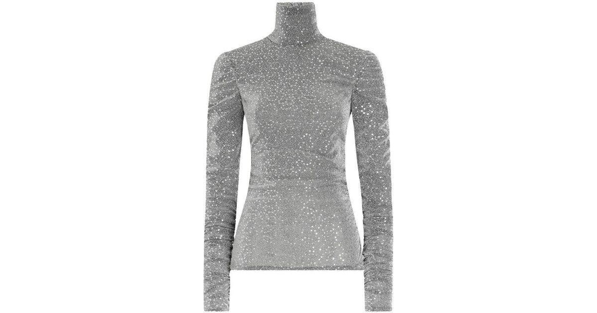 Dolce & Gabbana Sequin And Drape Turtleneck Top in Gray | Lyst